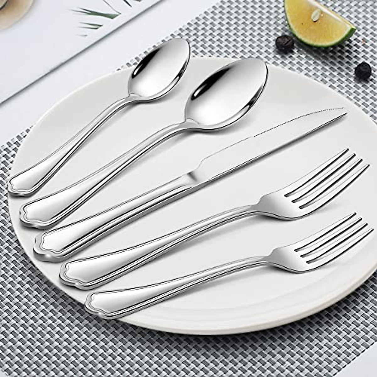 LIANYU 10-Piece Silverware Set for 2, Stainless Steel Flatware Cutlery Set, Eating Utensils Set with Scalloped Edge, Dishwasher Safe, Mirror Polished