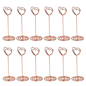 Antrader 12Pcs Table Number Holders Heart Shaped Place Card Holder Table Number Stands Wire Picture Holder Small Size Table Card Holders for Party,Birthday,Wedding (Rose Gold)