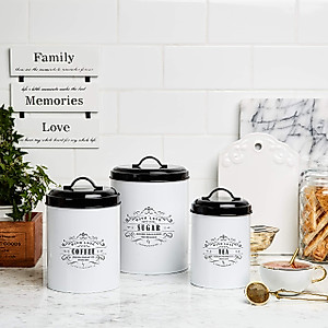 Baie Maison Large Kitchen Canisters Set of 3 - Farmhouse Canister Sets for Kitchen Counter White - Coffee Tea Sugar Container Set - Rustic Kitchen Canisters Farmhouse Style Decor - Metal Kitchen Jars