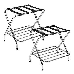 Foldable Luggage Rack, Metal Suitcase Stand for Guest Room, Heavy Duty Luggage Rack for Bedrooms, Hotels, Travel | Folding Luggage Racks for Suitcases and Storage (Double Rack (DIY), Pack of 2)