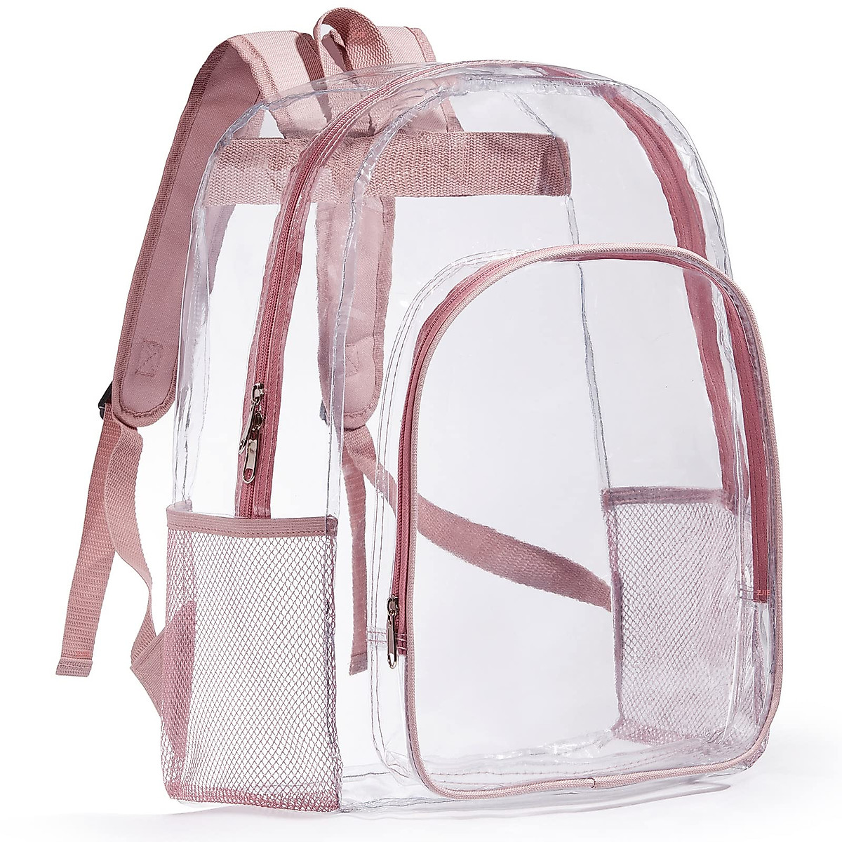 ZJIE Clear Backpack Heavy Duty Transparent Backpack See Through Backpacks Clear PVC Bookbags for School, Work, Travel, Festival, College, Rose Gold
