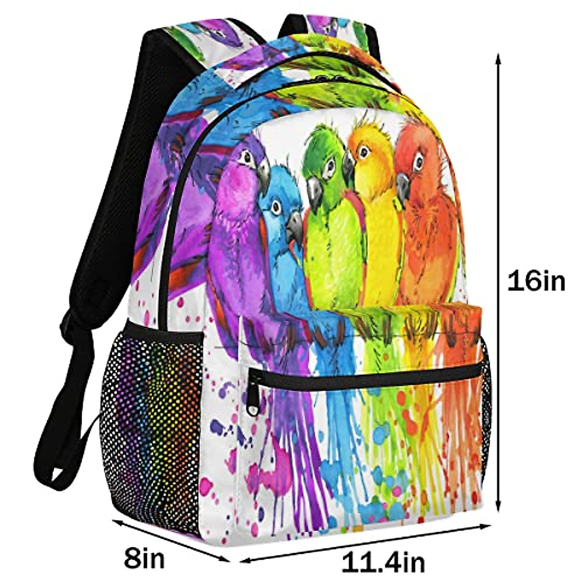 GzLeyigou Watercolor Parrot Daypack Backpacks Computer Laptop Backpacks, Large Capacity Bookbags with Adjustable Shoulder Strap, Travel Hiking Camping Casual Daypack for Adult/Women/Men/Boys/Girls
