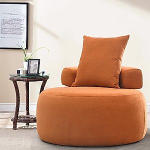 Lepfun 32" Solid Wood Pillow, Easy to Move Modern Chenille Reading Chair, High-Stretch Round Sofa for Bedroom, Living Room, Lounge, Hotel, Orange