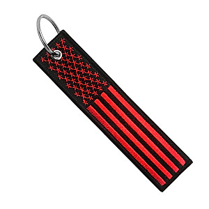 Flag Keychain Tag with Key Ring, EDC for Motorcycles, Scooters, Cars and Gifts (USA Red and Black)