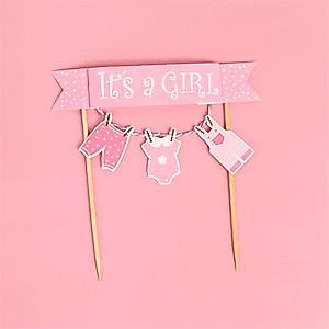 It's a Girl Pink New Born Baby Cake Topper Baby Cloth Cake Topper Flag Cupcake Topper for Girl Birthday Party Decoration Baby Shower Favors