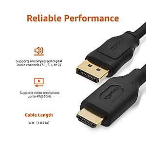 AmazonBasics Mini DisplayPort to HDMI Display Adapter Cable - 6 Feet Bundle with Amazon Basics DisplayPort to HDMI Display Cable - 6 Feet