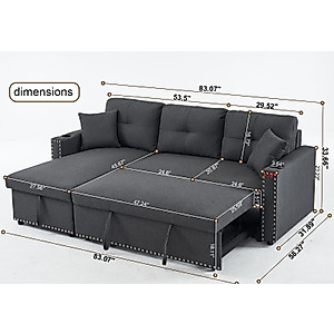 asunflower Sleeper Sofa with Pull Out Couch Small Sectional Sofa with Storage Chaise, Convertible Sleeper Couch Bed for Living Room Apartment L Shape Bedroom Sleeper,Grey
