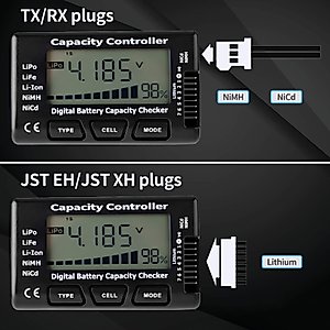 Digital Battery Capacity Tester, Battery Capacity Voltage Checker Controller Tester with LCD for LiPo Life Li-ion NiMH Battery