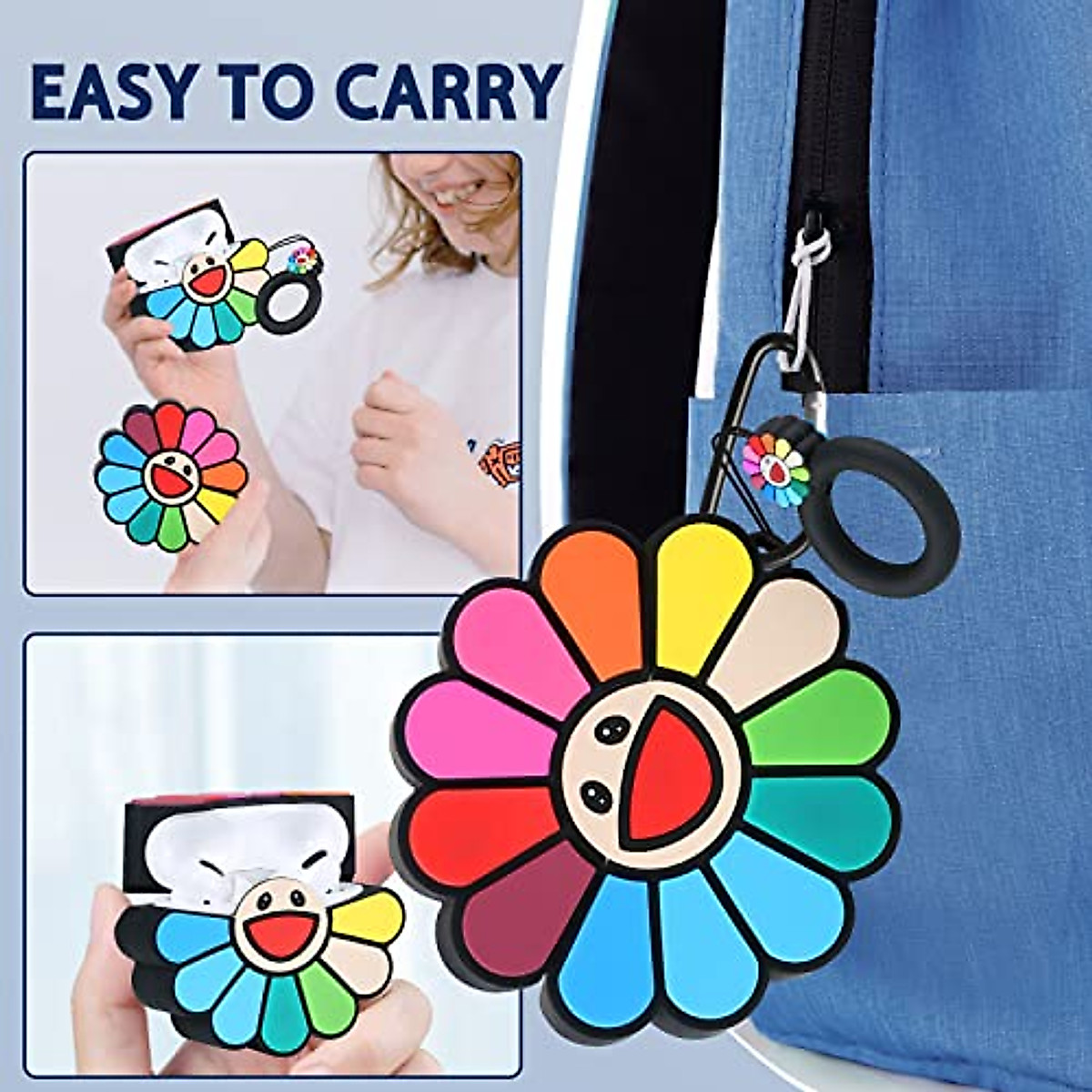 Besoar for AirPods Pro 2019/Pro 2 Gen 2022 Case Cartoon Cute Kawaii Silicone Cases for Apple AirPod Air Pods Pro Design Cover Cool Unique Fun Funny Soft Coves for Girls Girly Boys(Chromatic Flowers)