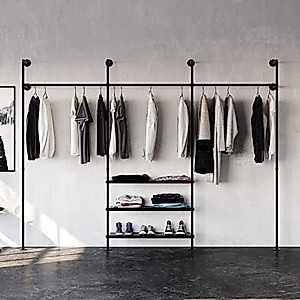 pamo industrial pipe clothing rack - PELLE - clothes rack for wardrobe, bedroom and as walk-in closet system. Sturdy clothing racks for hanging clothes I wall mounted heavy duty clothes rack