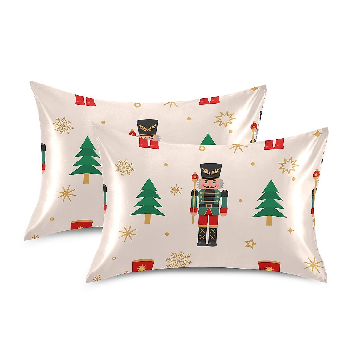 Christmas Tree Nutcracker Pillow Covers Silk Pillowcase for Soft Breathable Smooth Cooling Satin Pillowcase Standard Size Pillow Case for Women Hot Sleepers, Night Sweats Bed (20x26 Inch)