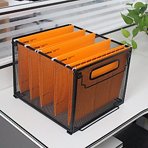 SETTFRFE Letter Size Hanging File Folder Organizer,Metal Filing Crate,File Basket for Hanging File,Black (Mesh metal)