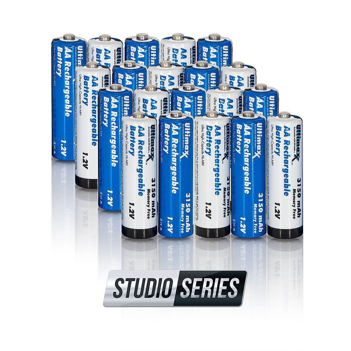 Ultimaxx 3150 mAh Rechargeable AA Batteries, Double A Battery - 20 Pack with NiMH Charger