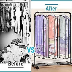 MISSLO 10" Gusseted All Clear Garment Bags for Hanging Clothes 60" Dress Bags for Gowns Long Fur Coat Closet Storage Covers, 3 Packs