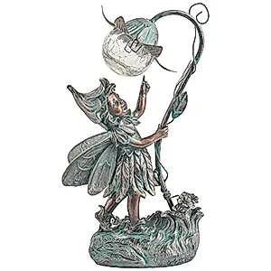 TERESA'S COLLECTIONS Solar Fairy Girls Statue Garden Decor for Outside,Waterproof Resin Outdoor Fairy Angel Figurines Sculptures Lawn Ornaments for Patio Yard Decorations, 13.5 Inch(Bronze)