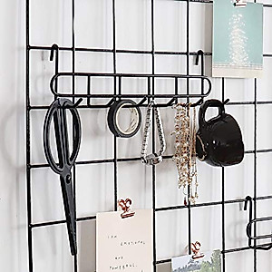 FRIADE Black Grid Hooks Rack for Wall Grid Panel,Hanging Hooks for Wall Grid Storage and Display，Size 10.7”x 2.8”x1.8 ”，2 Pack
