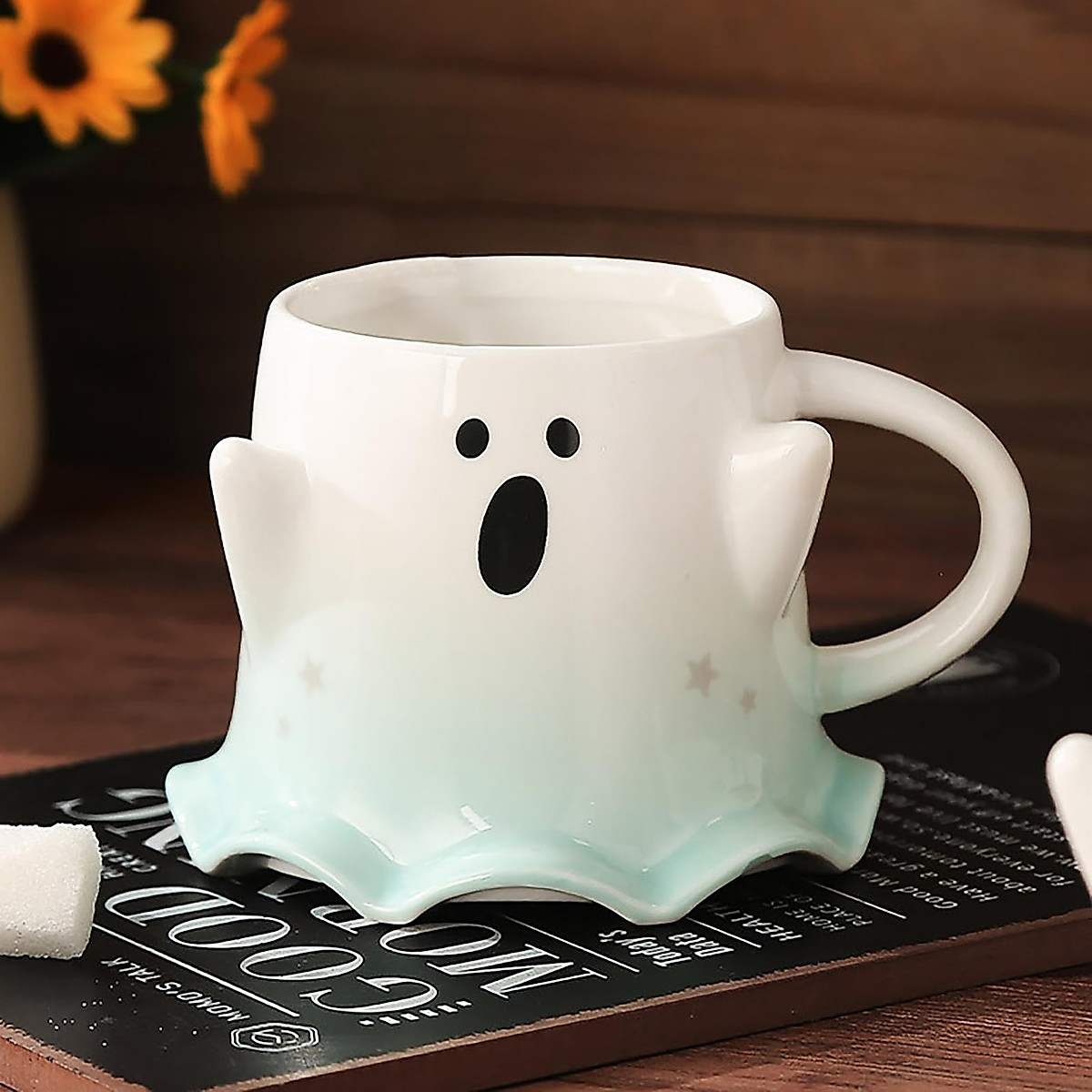 2024 NEW Spooky Ghost Mug, Halloween Coffee Mug, Cute Ghost-Coffee Mug, Ceramic Ghost Shaped Coffee Cup With Handle And Spoon, Fall Home Decor