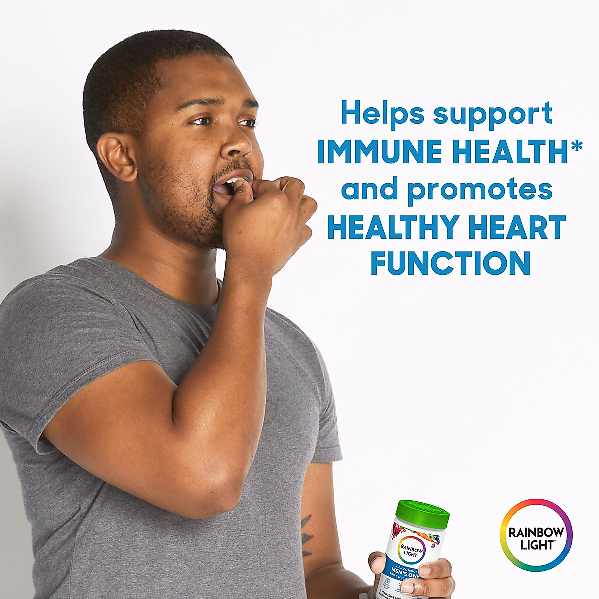 Rainbow Light Mens One Multivitamin, Men's Daily Multivitamin Provides High-Potency Immune Support, With Vitamin C, Vitamin D and Zinc, Vegetarian, 60 Count