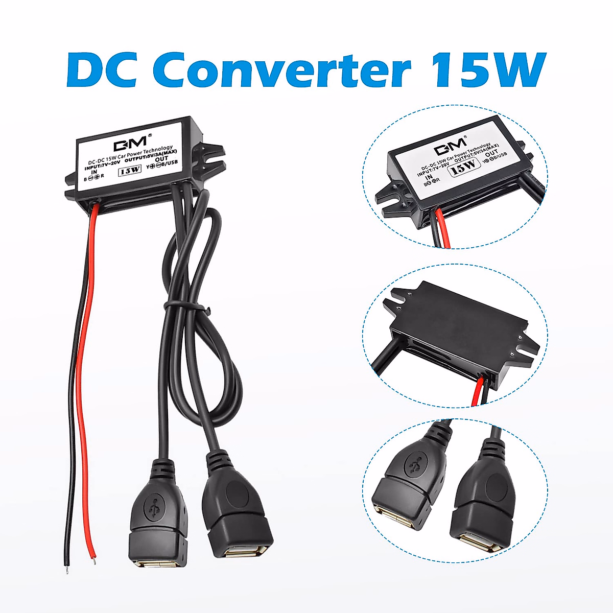 2-Pack 12V to 5V USB, Aideepen DC 12V 20V to 5V USB Adapter DC 12v to USB DC Buck Converter Module DC to DC Car Power Converter(Dual USB)