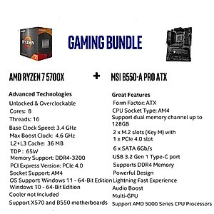 INLAND Micro Center AMD Ryzen 7 5700X 8-Core 16-Thread Unlocked Desktop Processor Bundle with MSI B550-A PRO ProSeries Motherboard (AMD AM4, DDR4, PCIe 4.0, SATA 6Gb/s, M.2, USB 3.2 Gen 2 ATX)