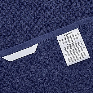 Amazon Basics 100% Cotton, Soft & Absorbent, Popcorn Texture Terry Kitchen Dish Towels, 28"L x 16"W, Navy Stripe, Pack of 4