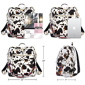 KOOIJNKO Women Backpack Purse Vintage Rucksack Convertible Shoulder Bag Travel Daypack, 2 Pack Cow OffWhite