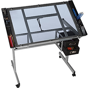OneSpace Craft Station with Blue Glass Drafting, Silver
