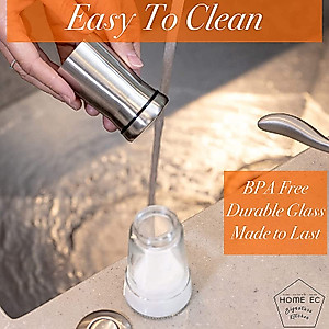 HOME EC Original Glass Salt and Pepper Shakers Set with Adjustable Pour Holes - Stainless Steel Salt Shaker and Pepper Shaker - Farmhouse Salt and Pepper Shaker Set for salts and spices