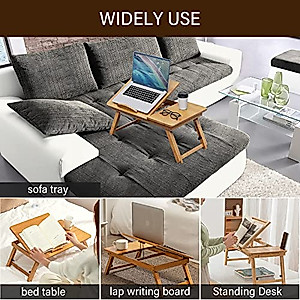 Bamboo Laptop Desk Bed Tray,Foldable Adjustable Laptop Bed Desk Bamboo Laptop Bed Stand,Serving Bed Tray Breakfast Table Tilting Top