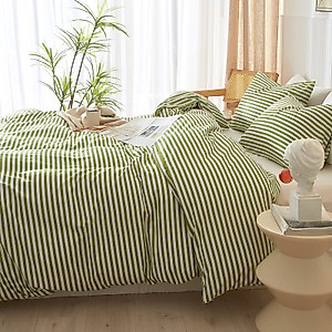 EAVD Duvet Cover Twin Green Striped Duvet Cover Soft Microfiber Green and White Striped Bedding Set with 2 Pillowcases Reversible Geometric Striped Comforter Cover with Zipper Closure