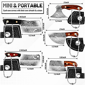 MGZTTHW Mini Pocket Chef Knife Set, 5pcs Tiny Knife Keychain - Portable Tiny Pocket knife with Sheath for Pendant Decoration Outdoor Camping Box Cutter Happy Mother’s Father’s Day Gifts