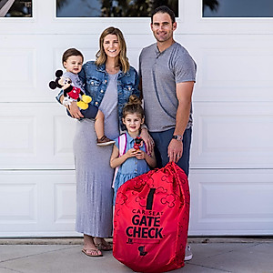 Disney Baby by J.L. Childress Gate Check Bag for Car Seats - Fits ALL Car Seats, Carriers & Booster Seats - Car Seat Bag for Air Travel - Red, Mickey Mouse