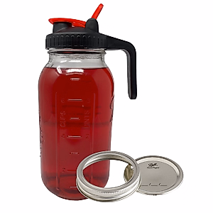 64 OZ Mason Jar Pitcher Wide Mouth 64 oz Mason Jar Pitcher with Airtight Lid and metal lid and band - 2 Quart Pitcher for Iced Tea, Sun Tea, Juice, Coffee (Red)
