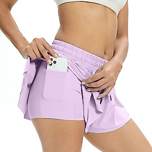 Flowy Athletic Shorts for Women Gym Yoga Work Out Running Sport Soccer Sweat Short Spandex Butterfly Tennis Skort Skirt with Pockets Underneath Girls Cute Trendy Clothes Casual Summer Lavender S