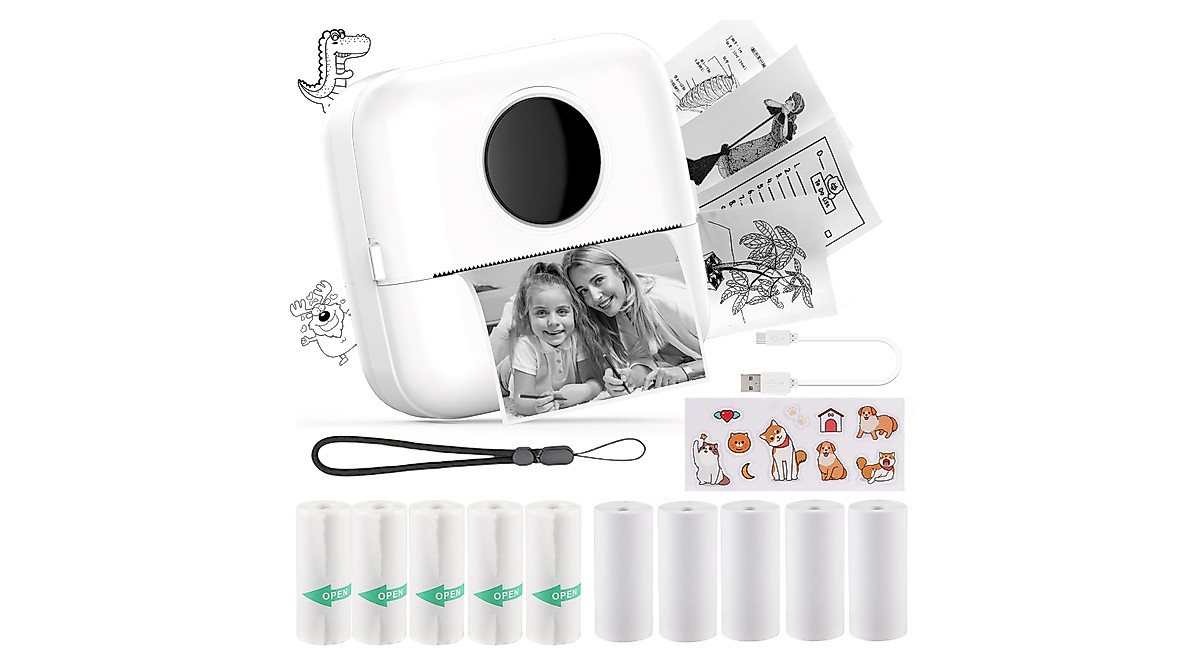HuiJuKeJi Mini Bluetooth Sticker Printer - Portable Inkless Thermal Printer