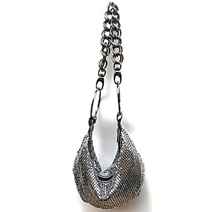 Multiways clutch metal mesh hobo bag evening purse for Cocktail Party Prom Wedding Banquet (Gun Metal)