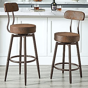 DYH Bar Stools with Back Set of 2, Swivel Kitchen Counter Stools, Industrial Round Barstool Chocolate Brown Bar Chairs, 24 or 29 Inch