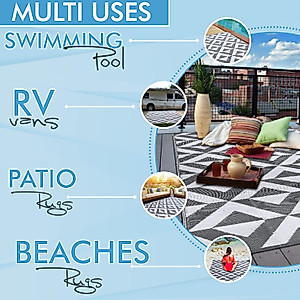 NAQSH Outdoor Indoor Plastic Rug with Loops - Foldable Reversible Outdoors Waterproof and Washable Patios Garden Decor (Geometry Grey, 3 x 5 ft)