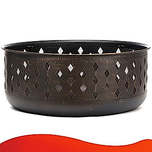SINGLYFIRE 36 Inch Fire Pits for Outside Large Outdoor Wood Burning Crossweave firepit Heavy Duty Steel Bronze Bonfire Pit for Patio Backyard Garden with BBQ Grate,Spark Screen,Log Grate,Poker