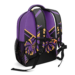 CUXWEOT Cheer Cheerleader Purple Gold Backpack Personalized Book Bag Sport Casual Hiking Camping Pack with Name