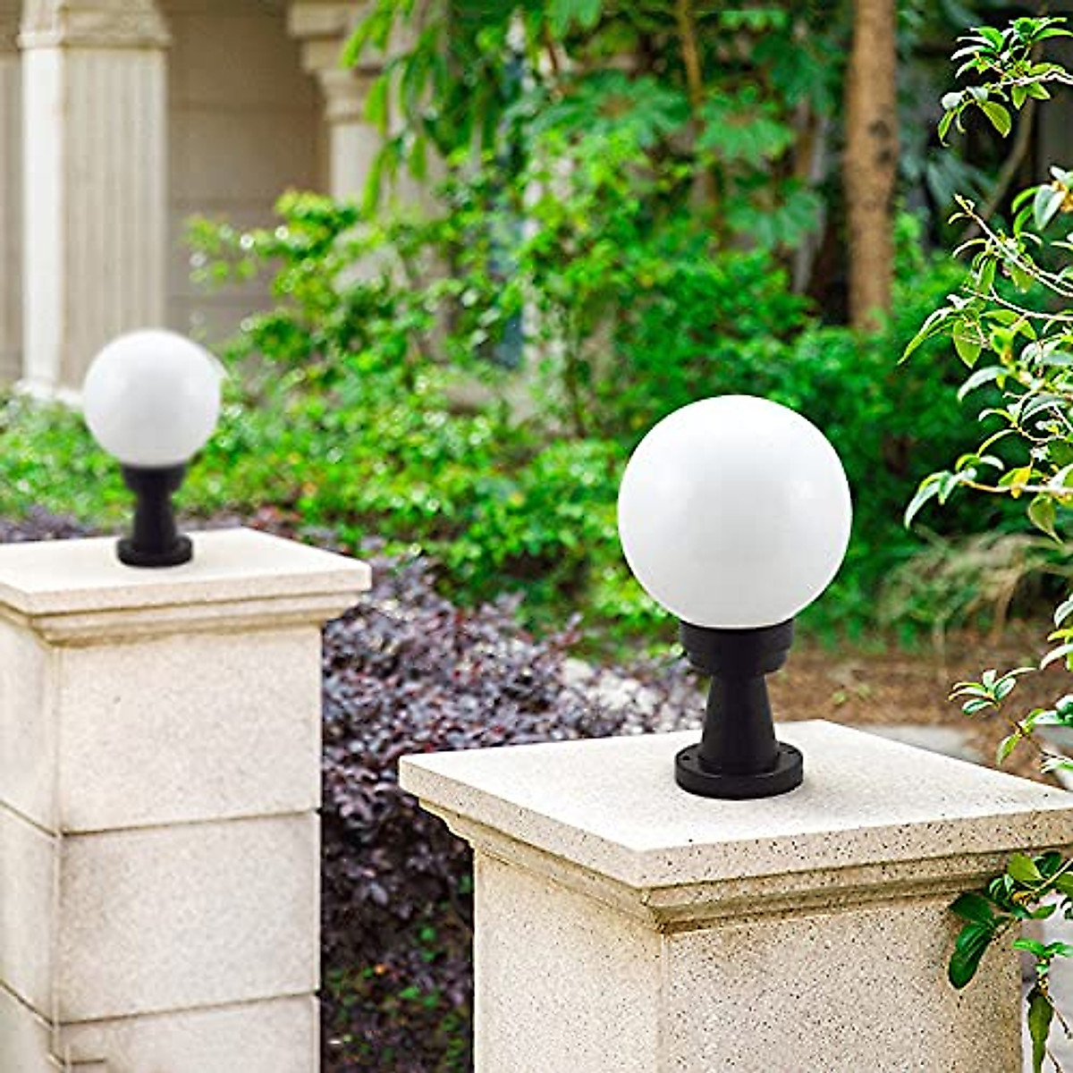 NAMFMS Simple Round Pillar Lanterns Outdoor Waterproof Pillar Lights PS Plastic Material Post Light Villa Landscape Lantern Home Door Street Lamp Garden Decorative Column Lamps (White)