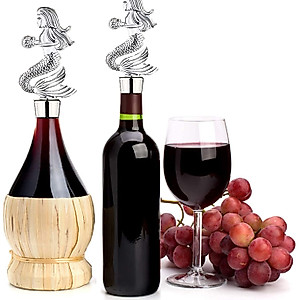 brandname SCRTB Mermaid Wine Stopper 2 Pcs Wine Bottle Stopper,Champagne Cork,Wine Stopper,Reusable Beverage Bottle Stopper,Mermaid Gifts for Women,Silicone Wine Stopper, Silver