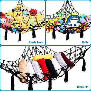 LinXius Stuffed Animal Hammock, Net for Stuffed Animals, Jumbo Toy Hammock for Stuff Animals Plush Toy Storage Corner Hanging Wall Net Large Boho Corner Teddy Bear Net for Kids Black