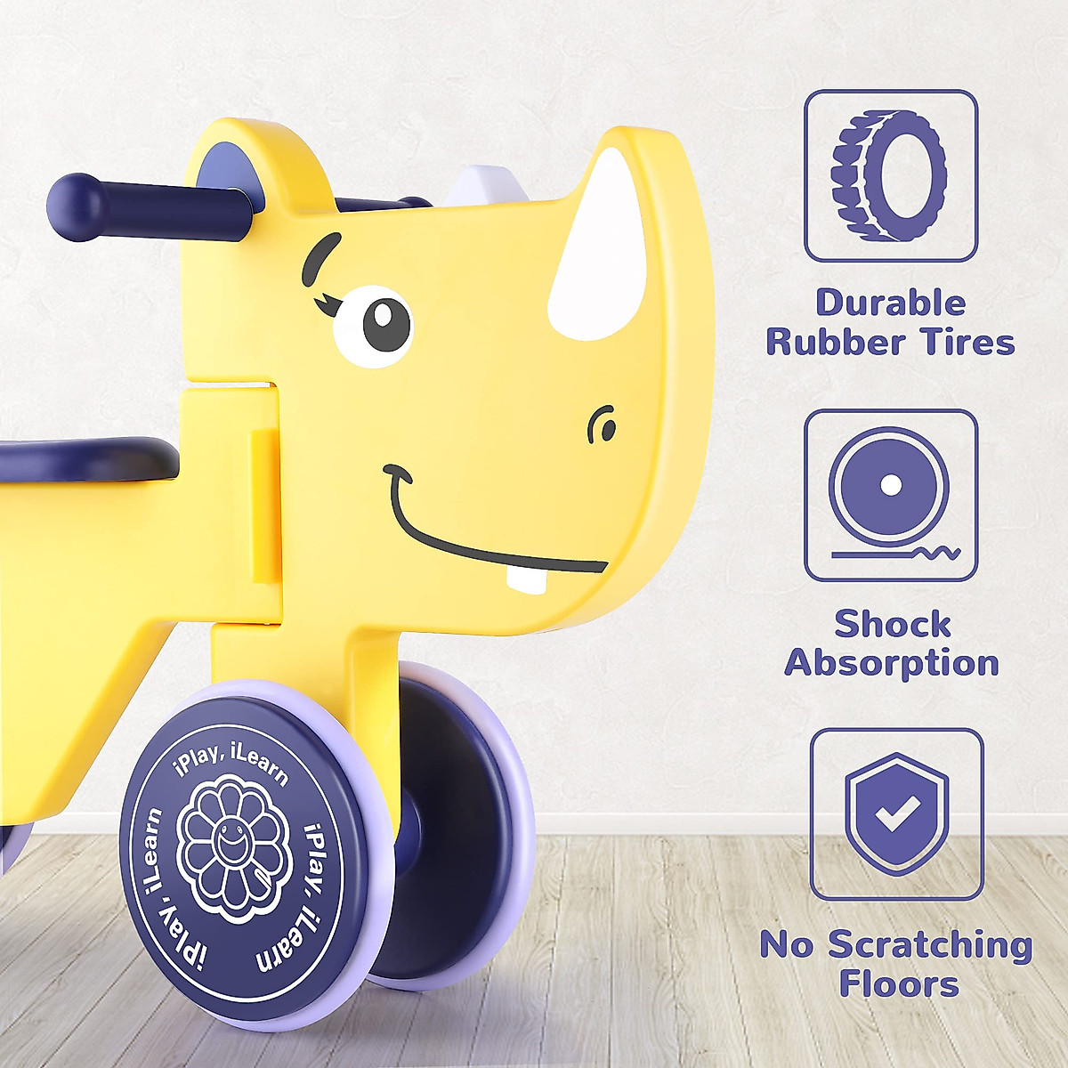 iPlay, iLearn Toddler Ride on Toy, Outdoor Baby Riding Bike W/ 4 Wheels, Infant Animal Push Toys, Early Development Tricycle Rider, Birthday Gifts for 18 Month, 2 3 4 Year Old Kids Boys Girls