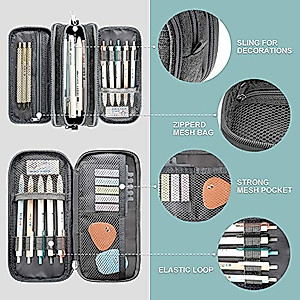 Vnieetsr Large Pencil Case Big Capacity Pencil Bag Large Storage Pouch 3 Compartments Desk Organizer Marker Pen Case Simple Stationery Bag Pencil Holder (Gray)