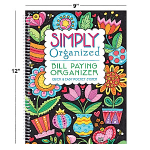 Current Mary Engelbreit Bill Paying Organizer Book - 9" x 12” Personal Account Book, Spiral Bound, 14 Storage Pockets, 32 Label Stickers, Monthly Finance & Payment Management Tracker for Home & Office
