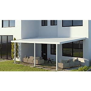 Four Seasons Outdoor Living Solutions Optima Series 20X12ft High-Grade Aluminum Attached Solid Outdoor Patio Cover Awning, 3 Posts, 20 Lb. Snow Load, White