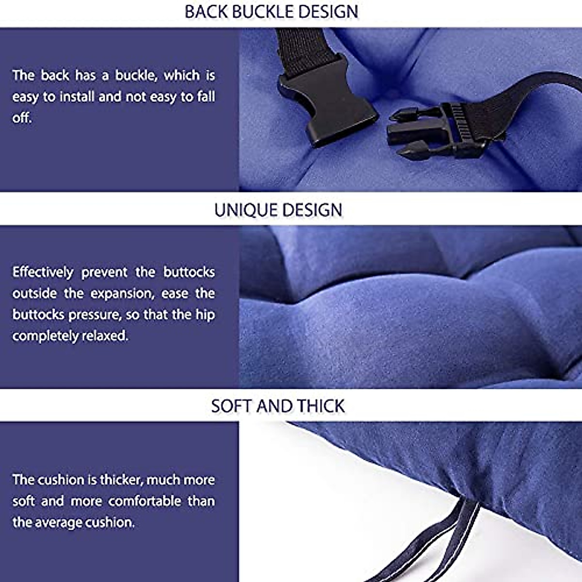 Sundaylike High Back Patio Chair Cushions Outdoor, Rocking Chair Cushions Set with Ties, Thickened Patio Chaise Lounger Swing Bench Cushion Loveseat Recliner Pads Mat Garden (Navy Blue)