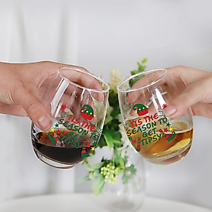 Tis the Season to Get Tipsy Christmas Stemless Wine Glass, Christmas Gift Wine Glass for Friends Dad Mom Women Men Family Christmas Holiday Wedding, 15 Oz