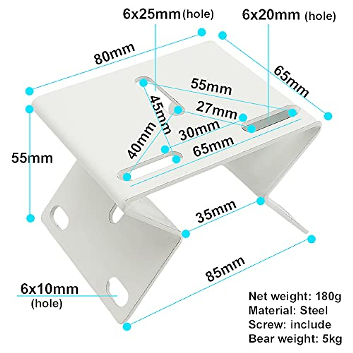 OwlCat CCTV Video Surveillance Camera Mounting Bracket Vertical Wall Corner Right Angle Plate Supporting Holder Crane Metal Black White (White Mount), 77mm(W) x 65mm(L) x 53mm(H), XM-White